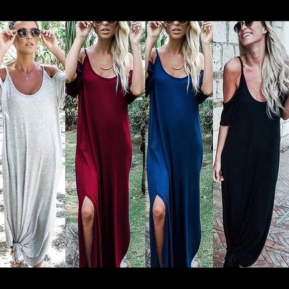 Dresses | Cold Shoulder Split Leg Loose Fit Maxidress | Poshmark